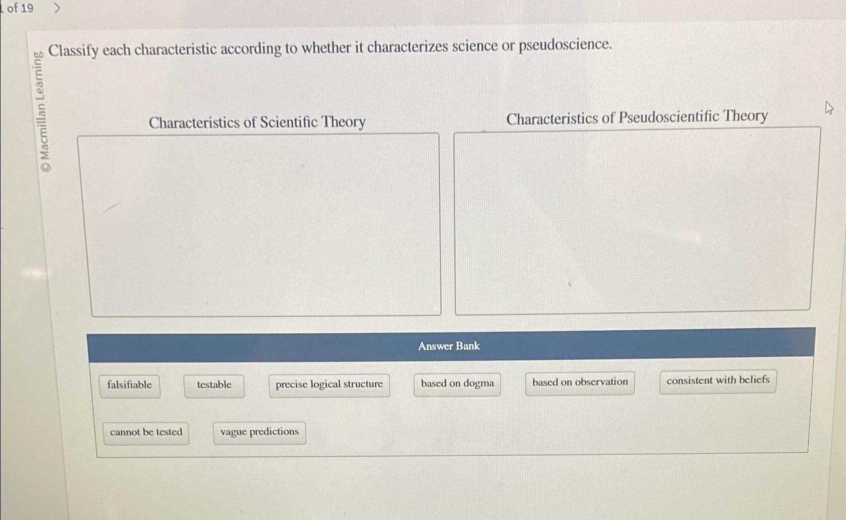 Solved of 19Classify each characteristic according to | Chegg.com