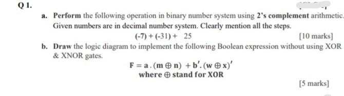 Solved Q1. a. Perform the following operation in binary | Chegg.com