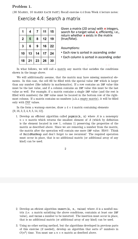 Solved Problem 1 Exercise 44search A Matrix Given A 