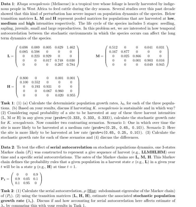 Solved Data 1: Khaya senegalensis (Meliaceae) is a tropical | Chegg.com