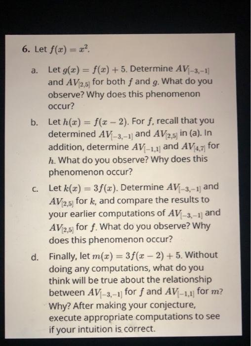 Solved 6. Let f(x)=x2. a. Let g(x)=f(x)+5. Determine | Chegg.com
