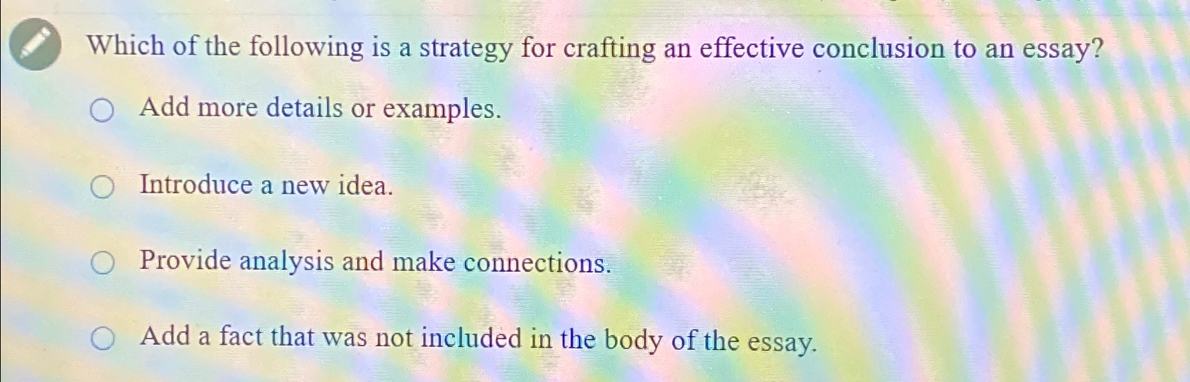 Solved Which of the following is a strategy for crafting an | Chegg.com