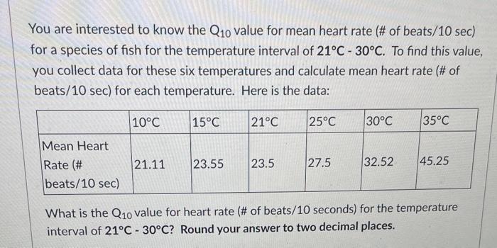 Solved You are interested to know the Q10 value for mean | Chegg.com