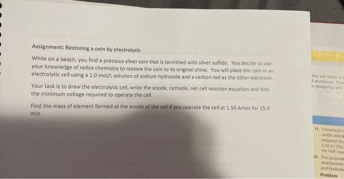 Assignment: Restoring a coin by electrolysis While on | Chegg.com
