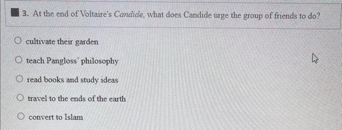 3. At the end of Voltaire's Candide, what does | Chegg.com