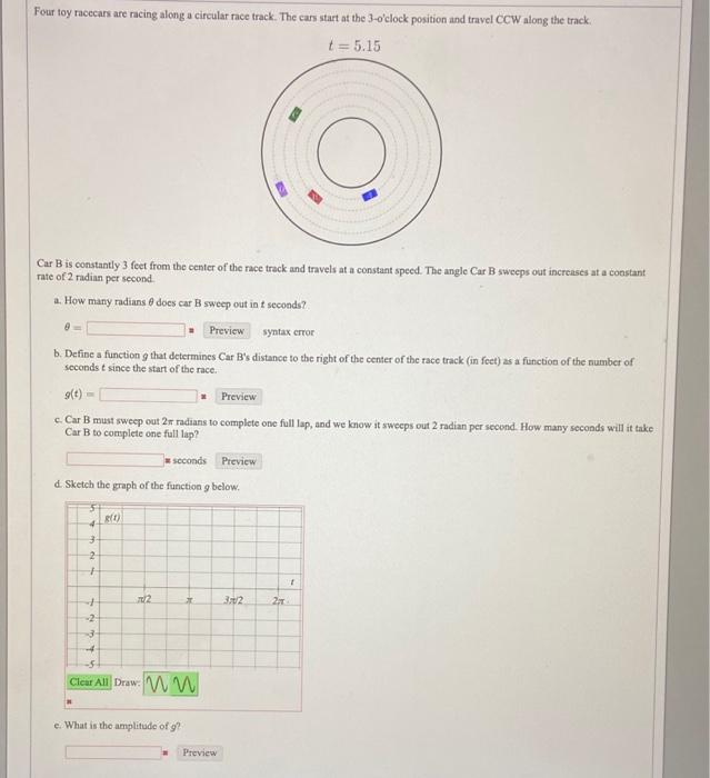 Solved Four toy racecars are nacing along a circular race | Chegg.com