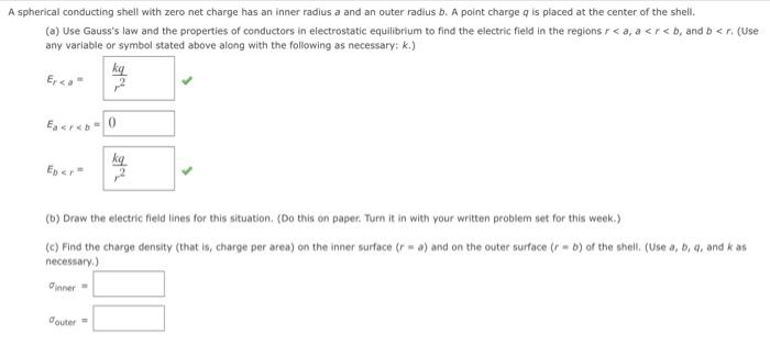 Solved A spherical conducting shell with zero net charge has | Chegg.com