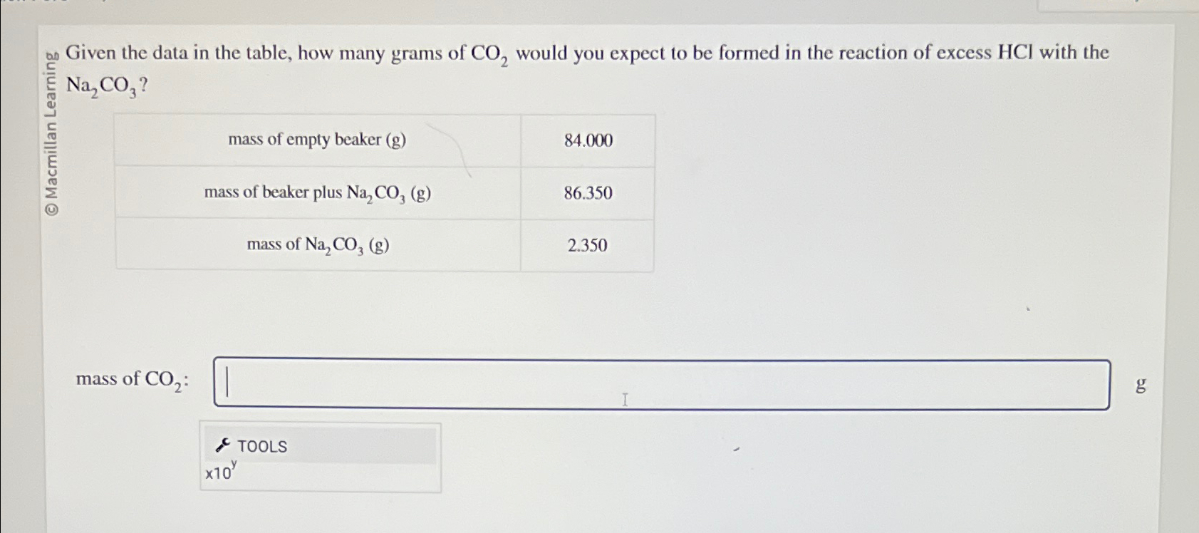 Solved an Given the data in the table, how many grams of CO2 | Chegg.com