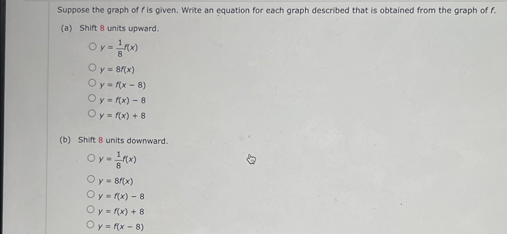 Solved Suppose the graph of f ﻿is given. Write an equation | Chegg.com