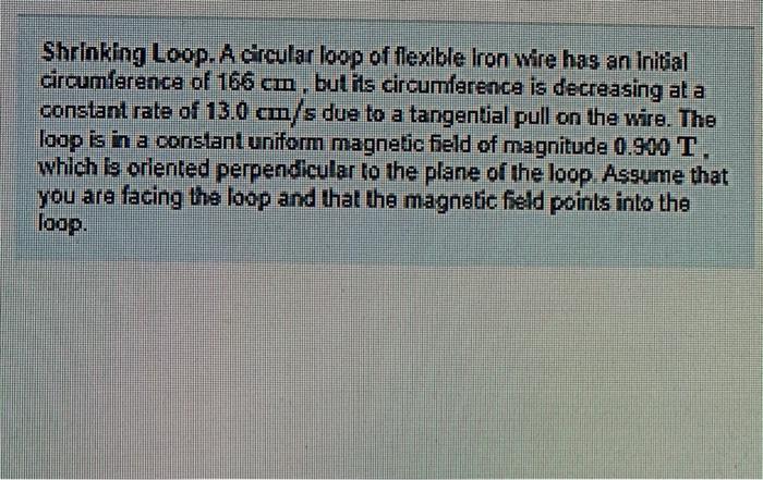 Solved Shrinking Loop. A circular loop of flexible Iron wire | Chegg.com