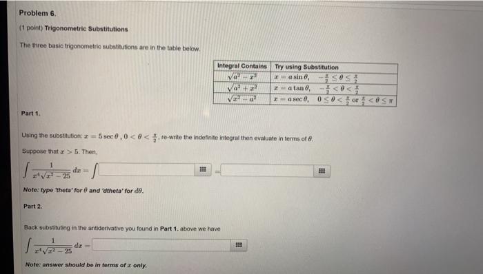 Solved Problem 6 1 Point Trigonometric Substitutions The