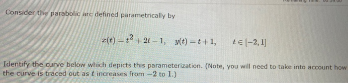 Solved Consider the parabolic arc defined parametrically by | Chegg.com