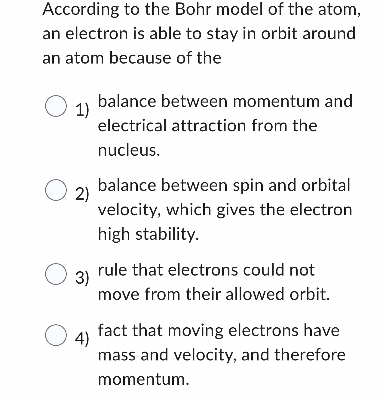 Solved According to the Bohr model of the atom, an electron | Chegg.com