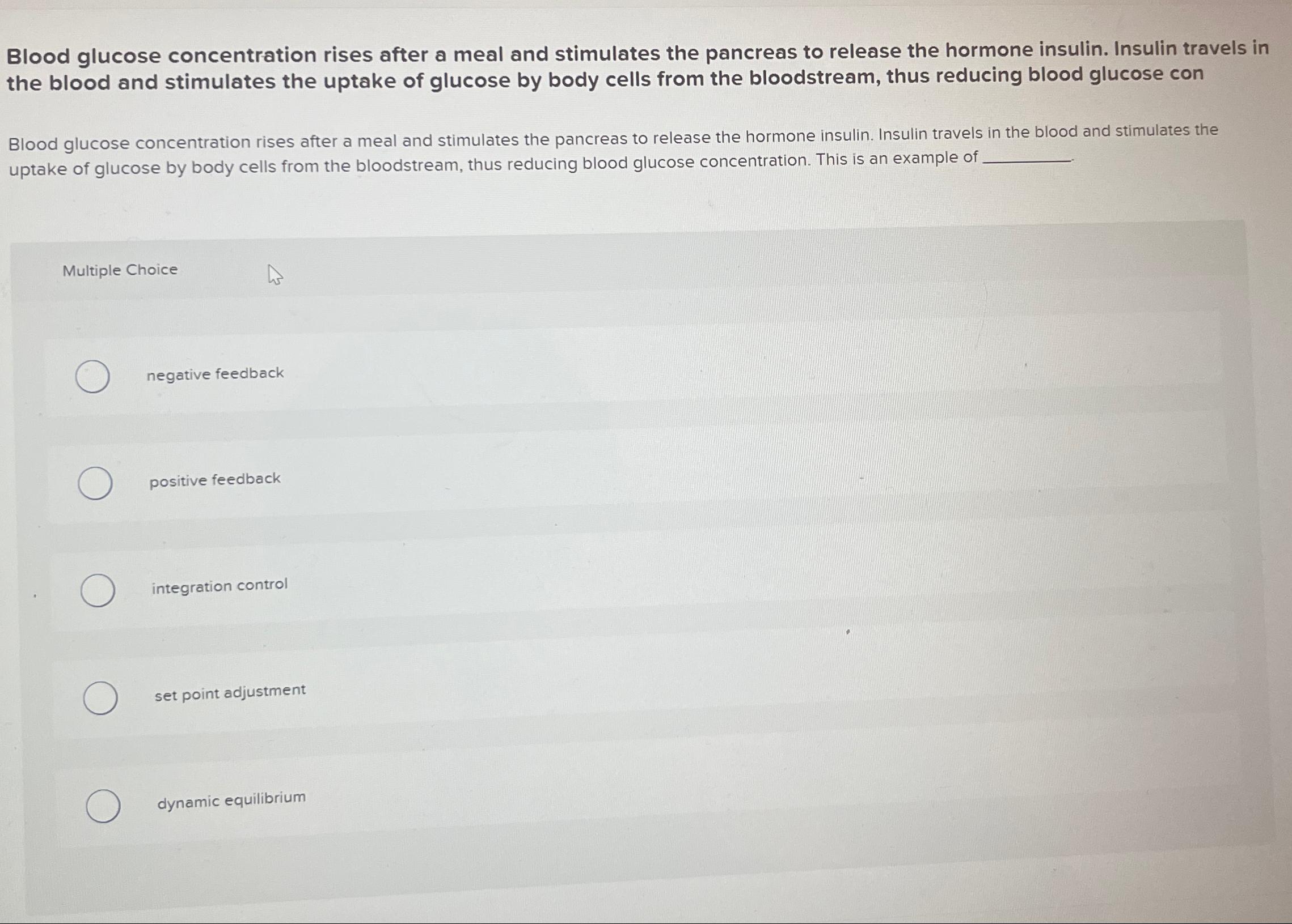 Solved Blood glucose concentration rises after a meal and | Chegg.com