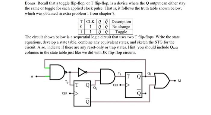 Solved Bonus: Recall that a toggle flip-flop, or T | Chegg.com
