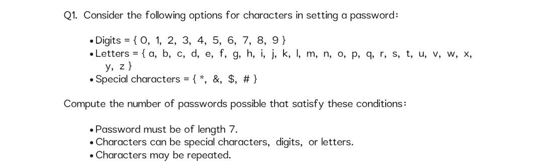 Solved Q1. Consider the following options for characters in | Chegg.com