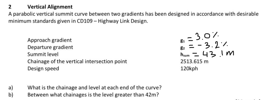 Solved 2 ﻿Vertical AlignmentA parabolic vertical summit | Chegg.com