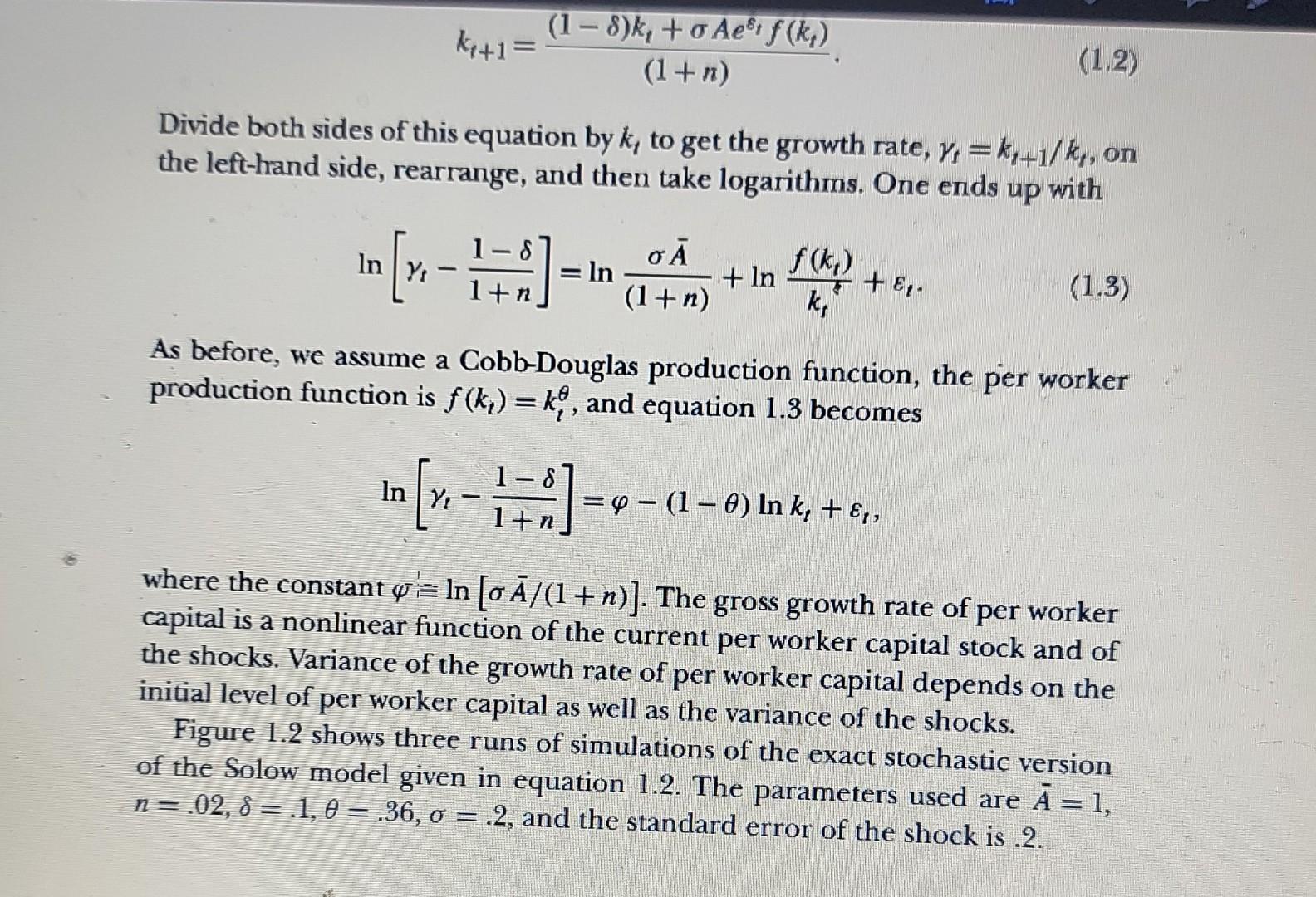 Solved 1.4 A STOCHASTIC SOLOW MODEL Adding a stochastic | Chegg.com