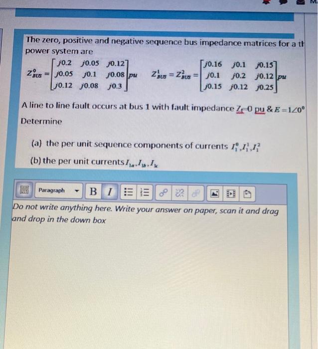 Solved The zero, positive and negative sequence bus | Chegg.com