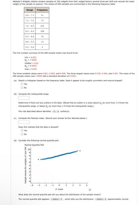 Weosters Wigets tolects rendben sampies of 100 | Chegg.com