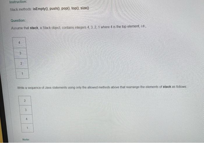 Solved Instruction: Stack methods isEmpty).push(), pop(), | Chegg.com