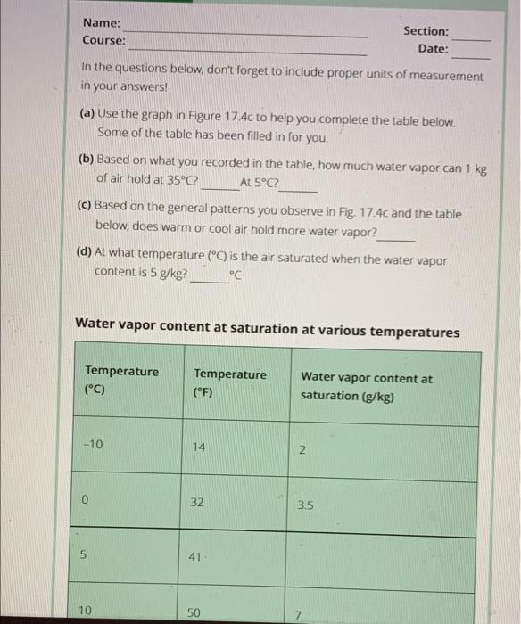 Solved Name: Course: Section: Date: In the questions below, | Chegg.com