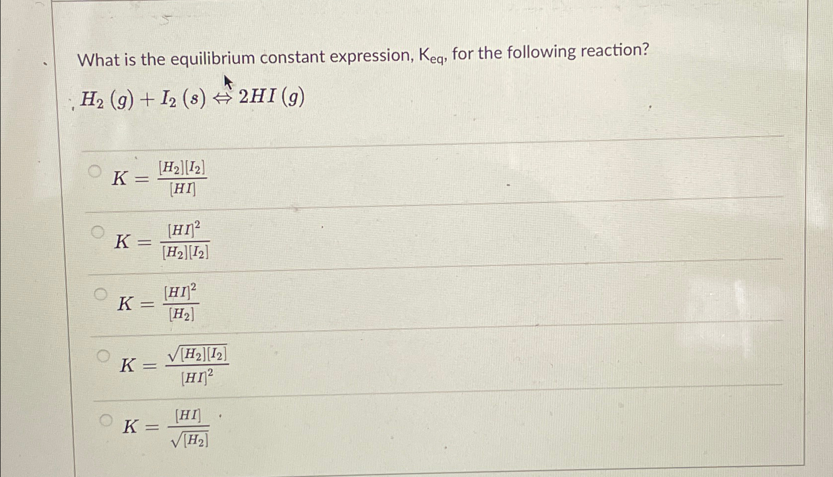 Solved What is the equilibrium constant expression, Keq , | Chegg.com