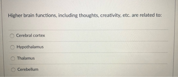Solved Higher brain functions, including thoughts, | Chegg.com