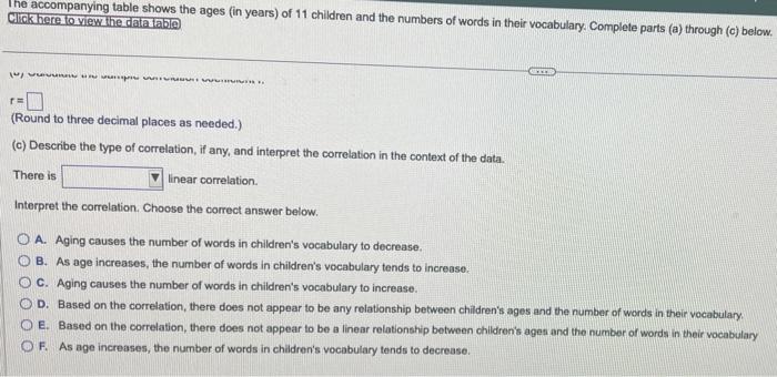 Solved Data TableA. B. (b) Calculate the sarpile correlation | Chegg.com