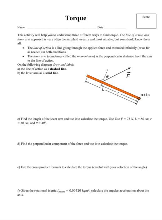 Solved Torque Score: Name Date This activity will help you | Chegg.com
