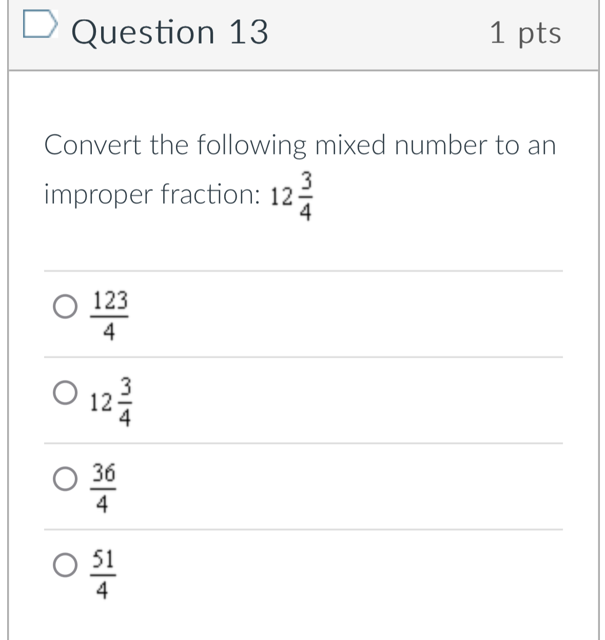 Solved Question 131 ﻿ptsConvert the following mixed number | Chegg.com