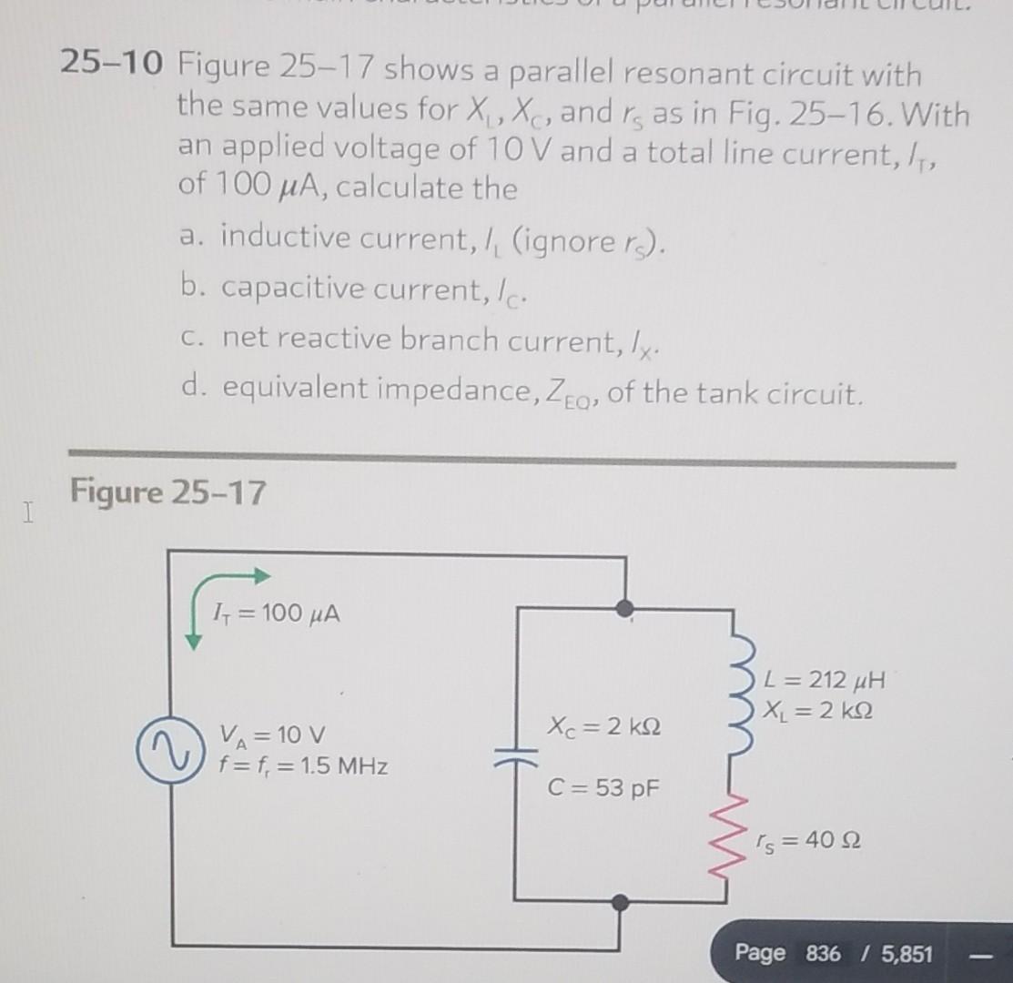 Solved 25-10 Figure 25-17 shows a parallel resonant circuit | Chegg.com