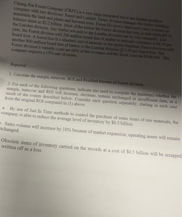 Solved Chiang Rai Forest Compatz (CRFC) is a very large | Chegg.com