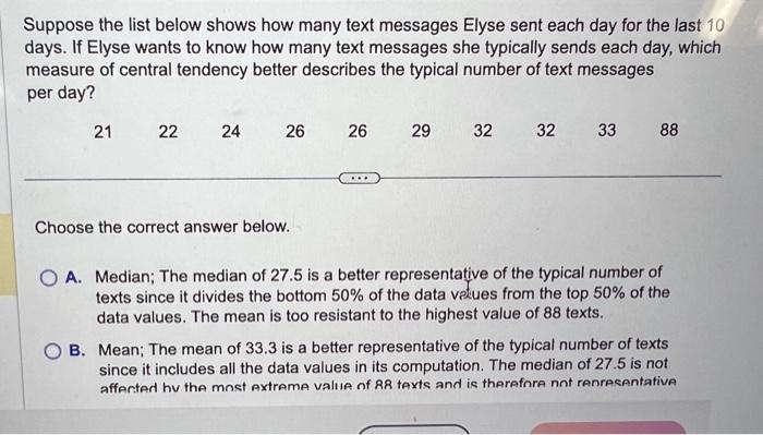 Solved Suppose the list below shows how many text messages | Chegg.com
