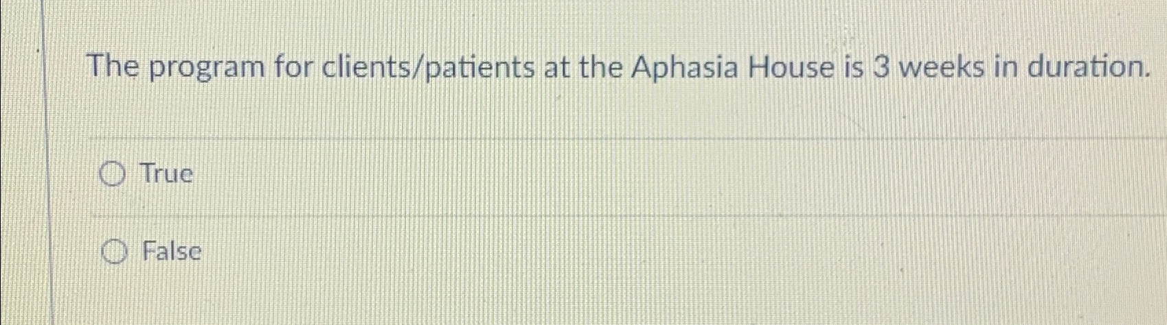 Solved The program for clients/patients at the Aphasia House | Chegg.com