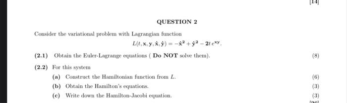 Solved Consider the variational problem with Lagrangian | Chegg.com
