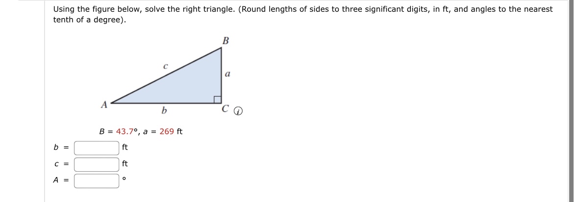 Solved Using the figure below, solve the right triangle. | Chegg.com