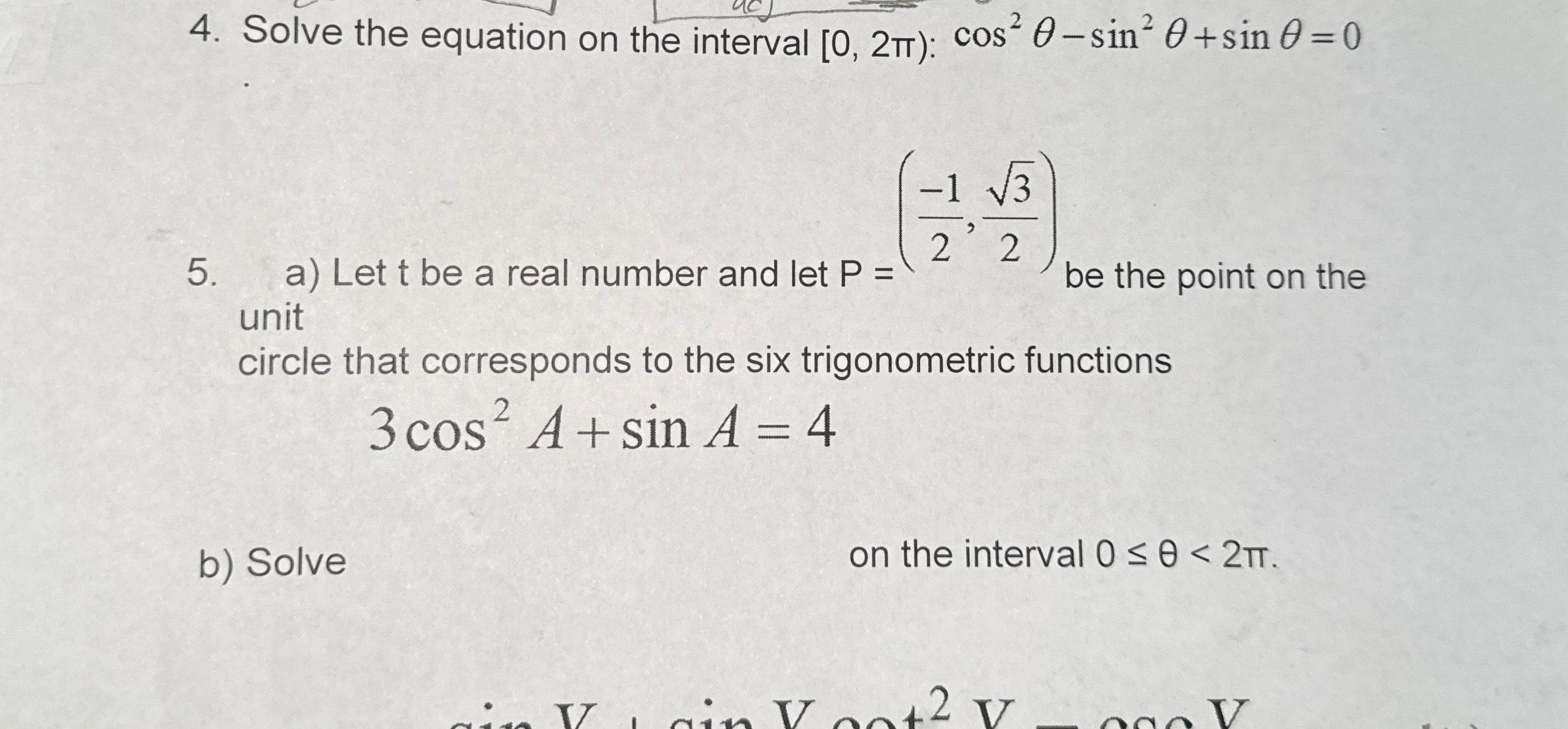 Solved Solve the equation on the interval | Chegg.com