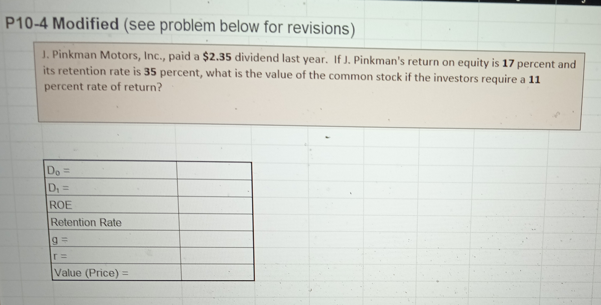 Solved P10-4 ﻿Modified (see problem below for revisions)J. | Chegg.com