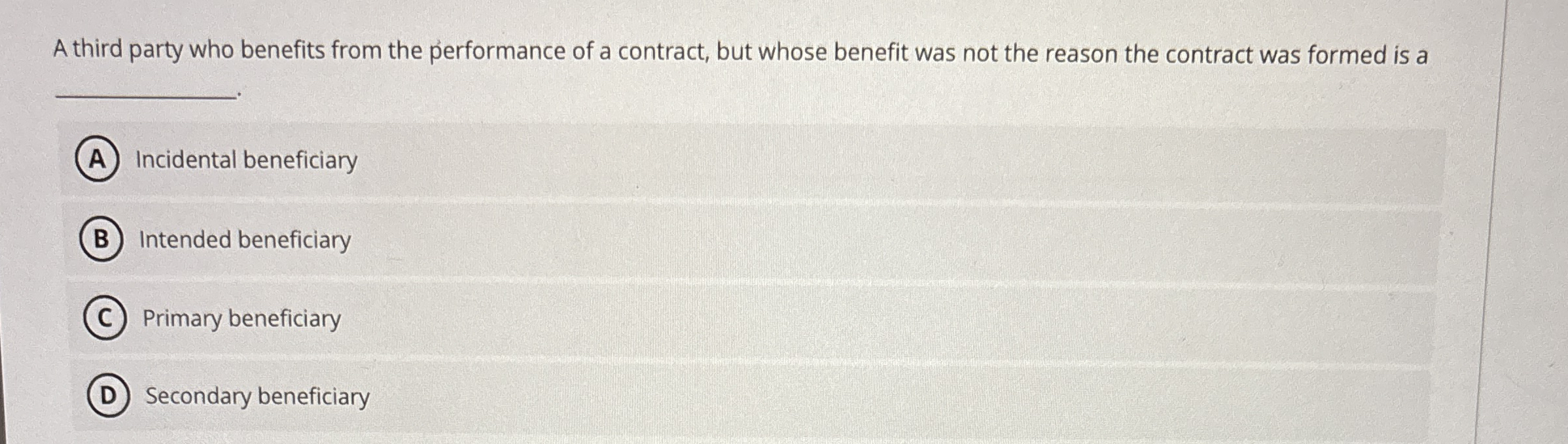 Solved A third party who benefits from the performance of a | Chegg.com