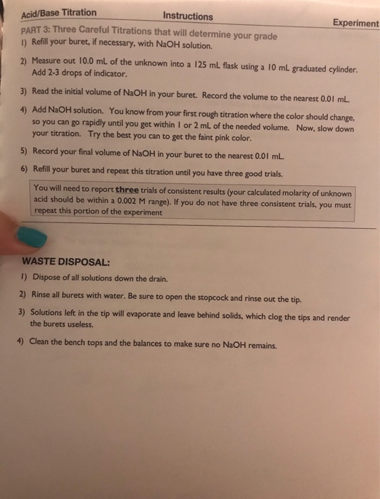Solved Acid/Base Titration Instructions Experiment 8 | Chegg.com