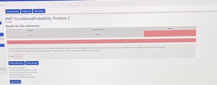 Solved HW7-ConditionalProbability: Problem 2 Results for | Chegg.com