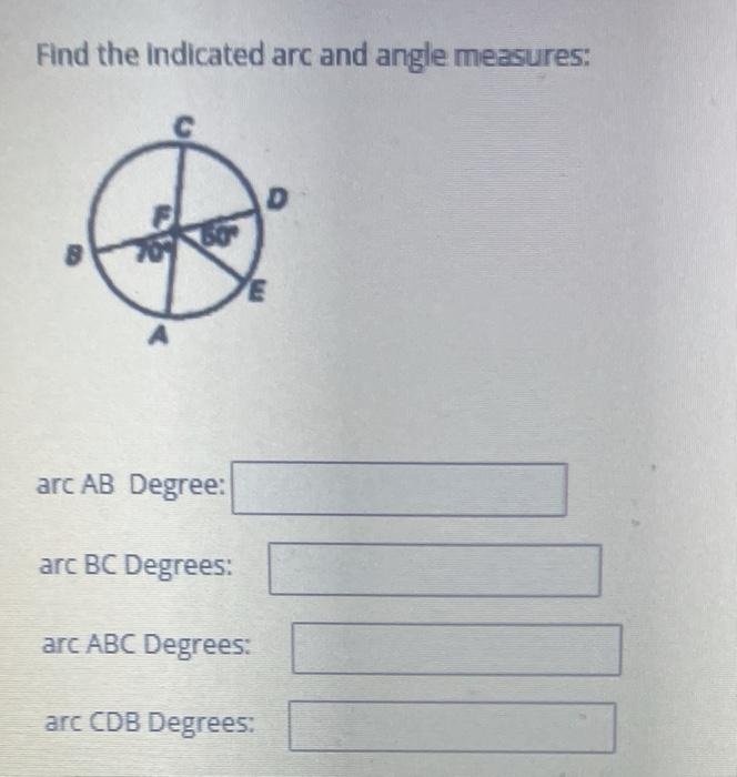 Solved Find the indicated arc and angle measures: D arc AB | Chegg.com