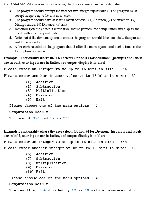 Use 32-bit MASM x86 ﻿Assembly Language to design a | Chegg.com