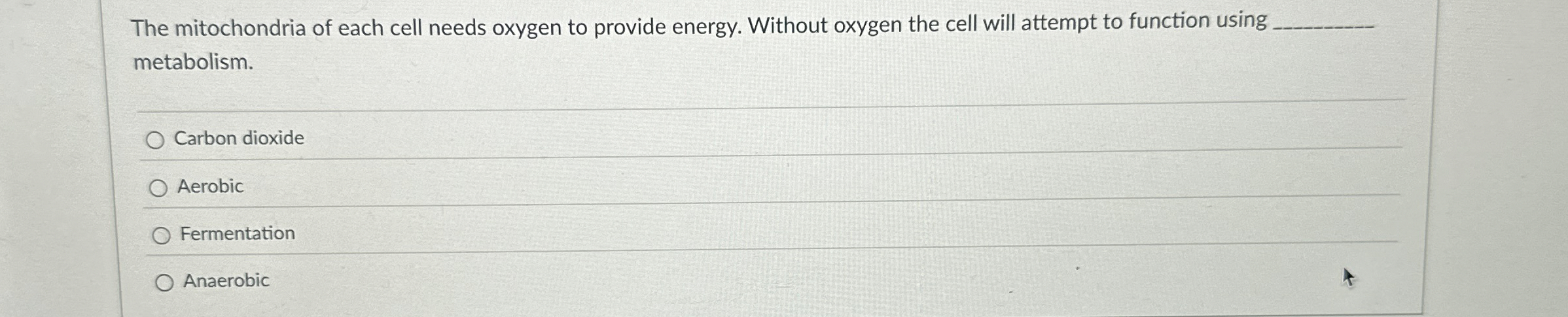 Solved The mitochondria of each cell needs oxygen to provide | Chegg.com