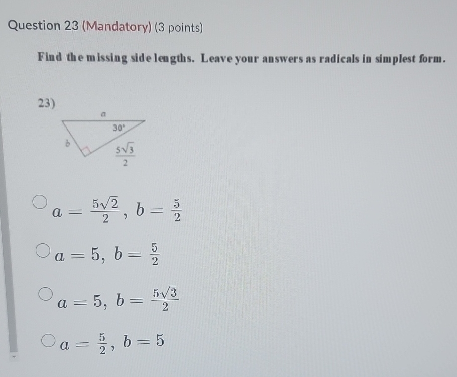 Solved Question 23 (Mandatory) (3 ﻿points)Find the m ﻿issing | Chegg.com
