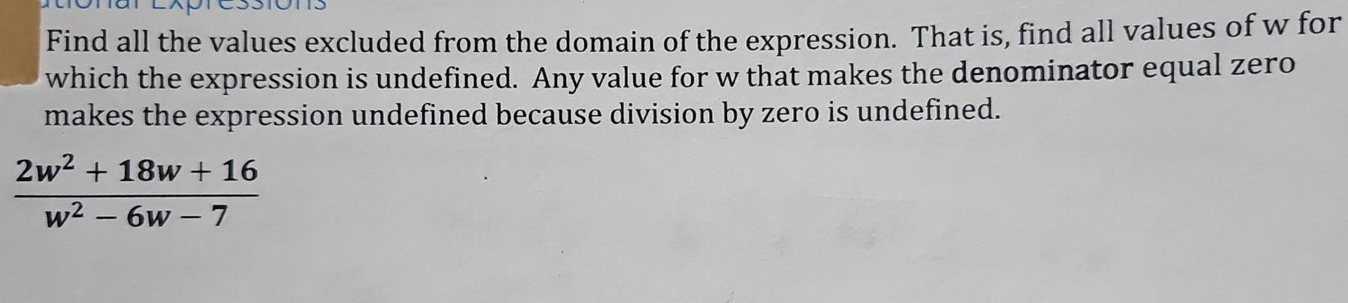Solved Find all the values excluded from the domain of the | Chegg.com