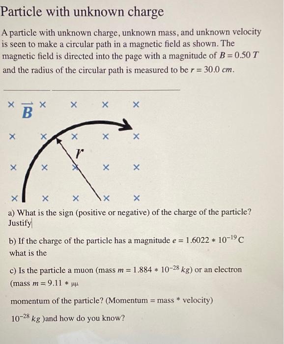 Solved Particle with unknown charge A particle with unknown | Chegg.com