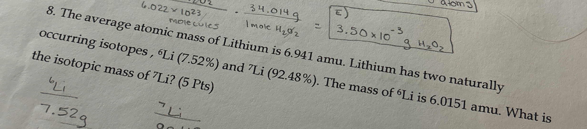 Solved occurring isotopes, ?6Li ﻿mass of Lithium is 6.941 | Chegg.com