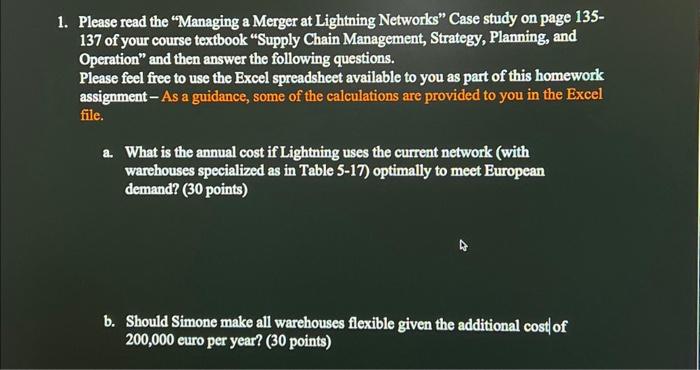 Solved 1. Please read the "Managing a Merger at Lightning | Chegg.com